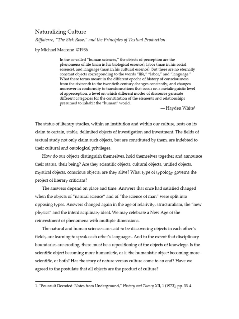 Naturalizing_Culture_Riffaterre_The_Sick (1) | PDF | Sigmund Freud | Poetry