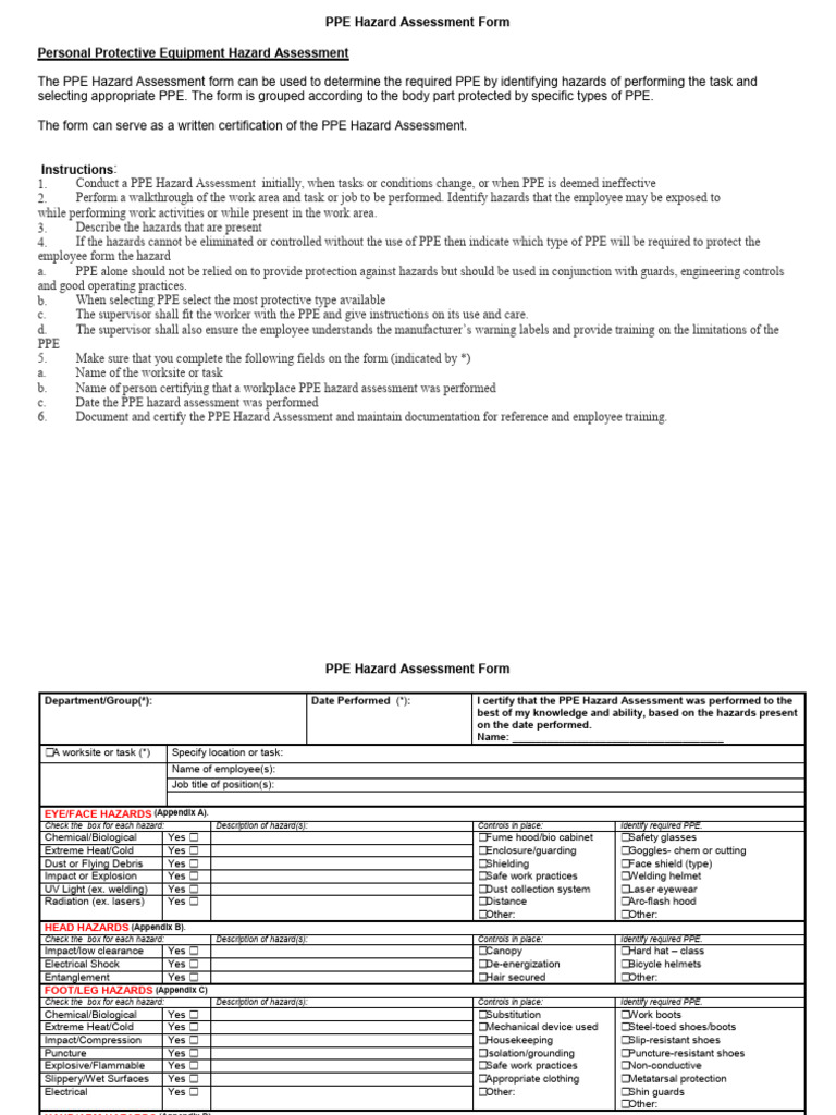 PPE Hazard Assessment Documentation | PDF | Personal Protective ...