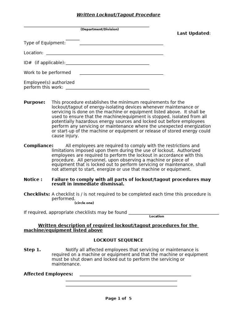 LOTOBlank Written Proc Form | PDF