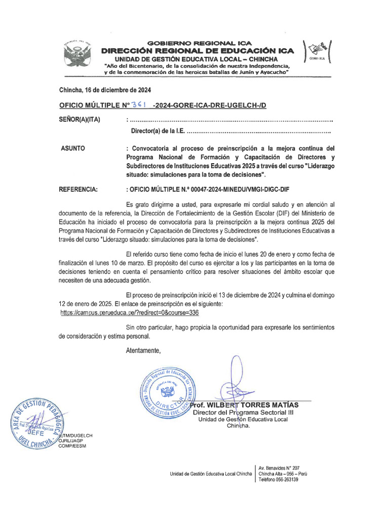 OFICIO MÚLTIPLE N° 361-2024 Convocatoria curso liderazgo situado (1) | PDF