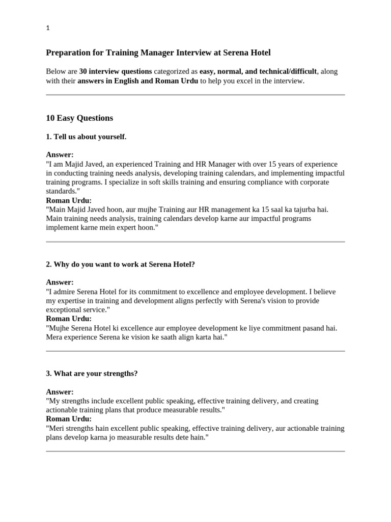 Training Manager Interview Prep Guide | PDF | Goal | Project Management