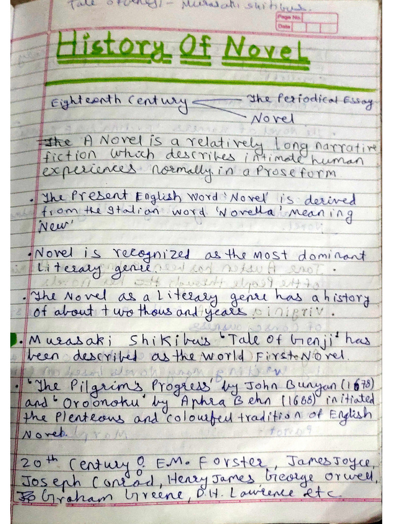 Class 12 English Notes On Section 4 Chapter 4.1 History of Novel | PDF