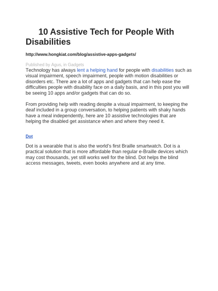 10 Assistive Tech For People With Disabilities | PDF | Telephone ...