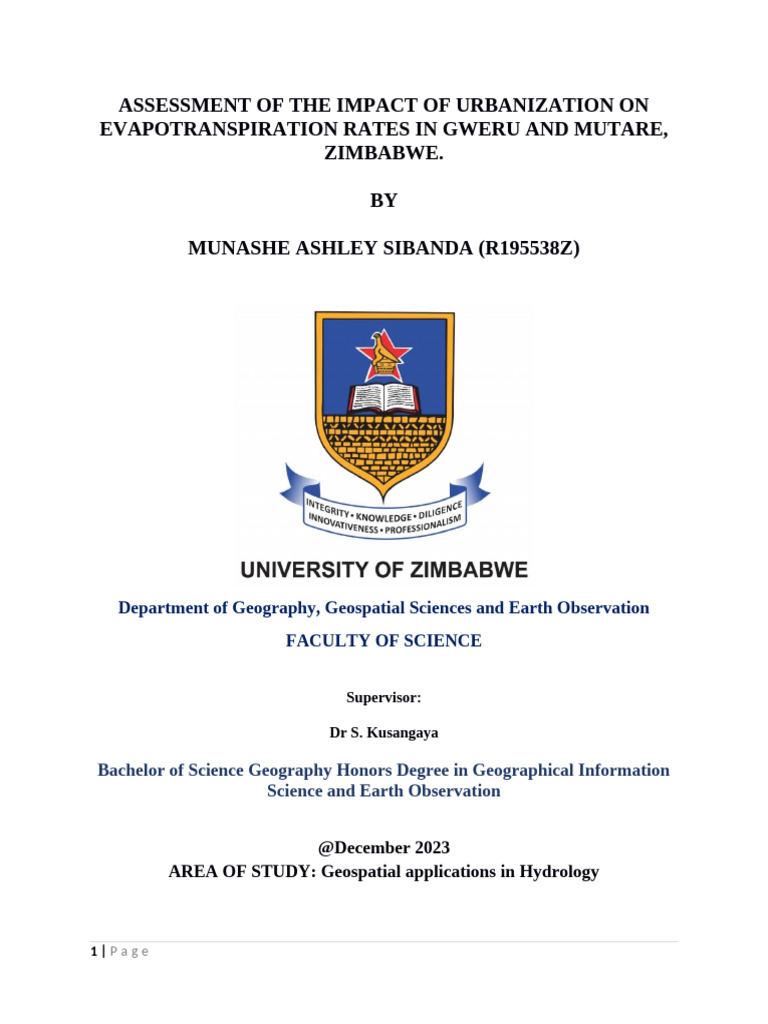 r195538z(Munashe Ashley Sibanda) Project 2023 | PDF | Evapotranspiration | Remote Sensing