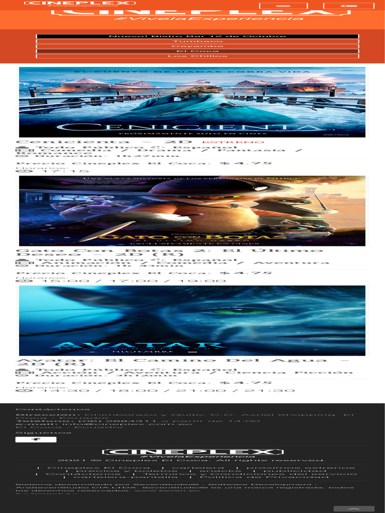 Cineplex - Salas Tipo Estadio Digitales y Salas 3D Digital | PDF