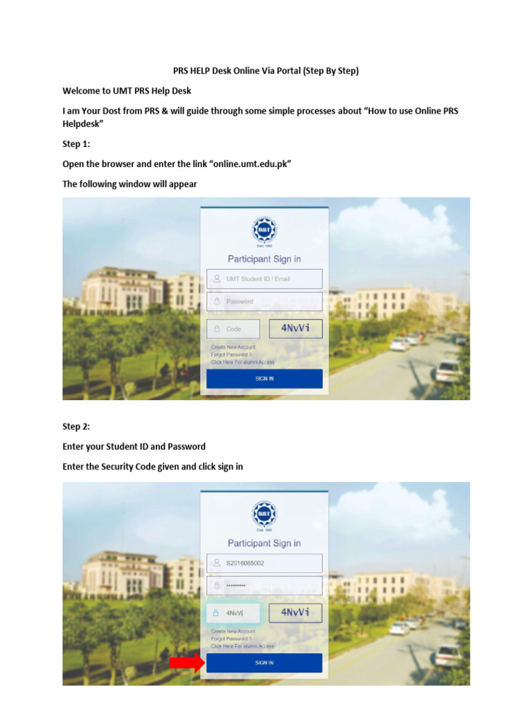 UMT Student PRS Portal Guide | PDF