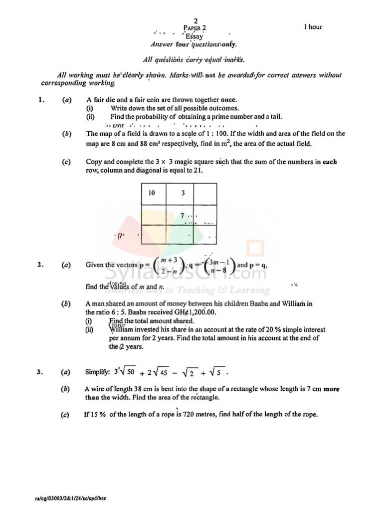 2024 Bece Mathematics 2 | PDF