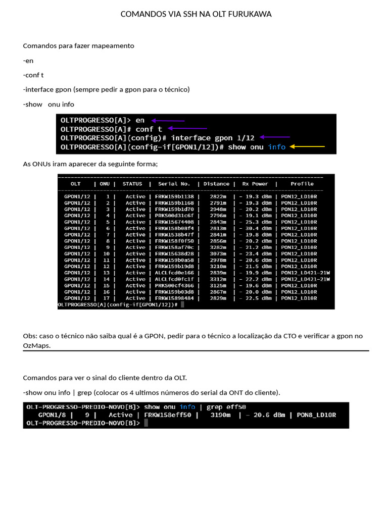Comandos Via SSH Na Olt Furukawa | PDF
