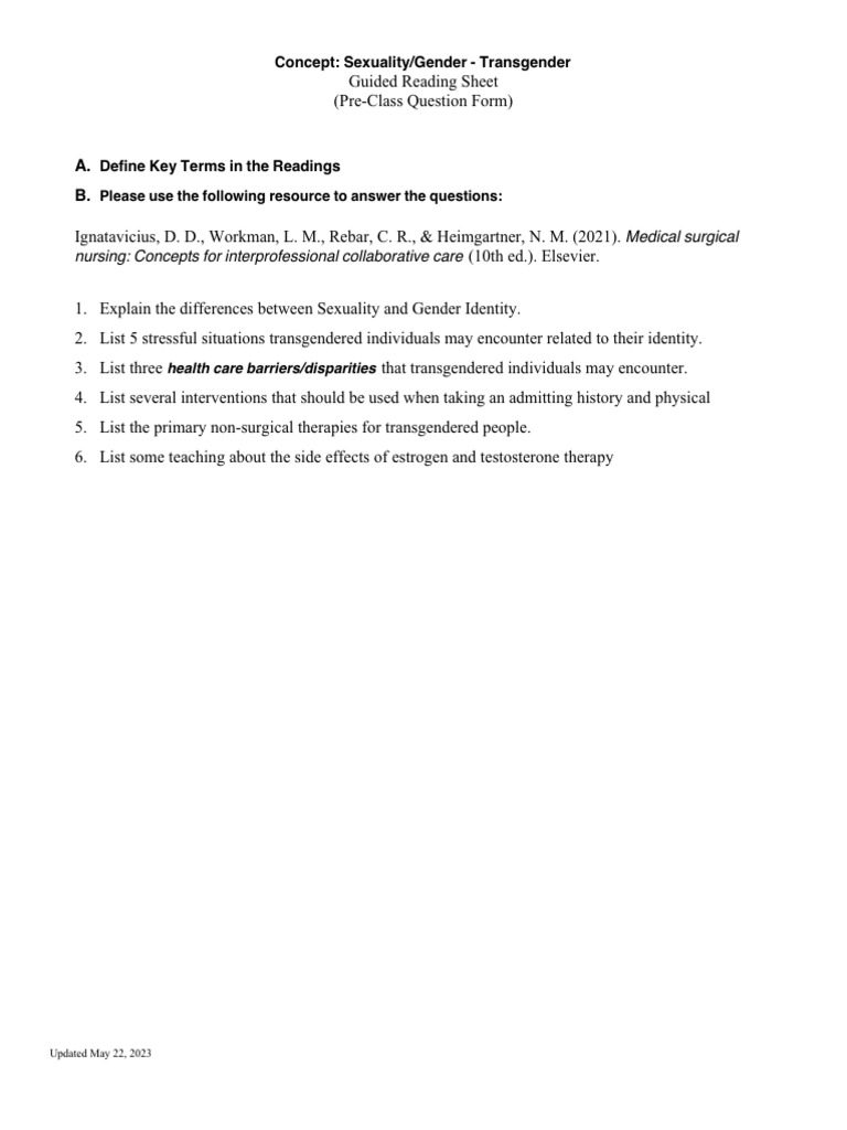 Concept SexualityGender - Transgender Care Guided Reading Sheet ...