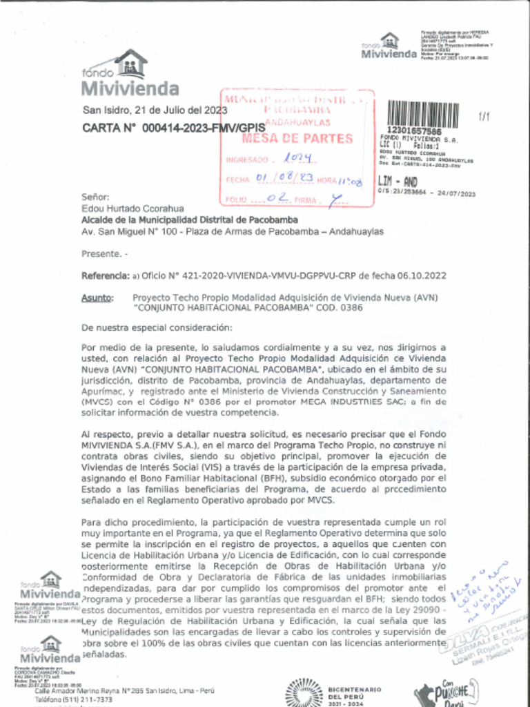 CARTA-000414-2023-GPIS - CARGO | PDF