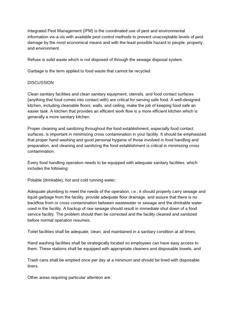 Kitchen Sanitation and Pest Management | PDF | Refrigerator | Food Safety