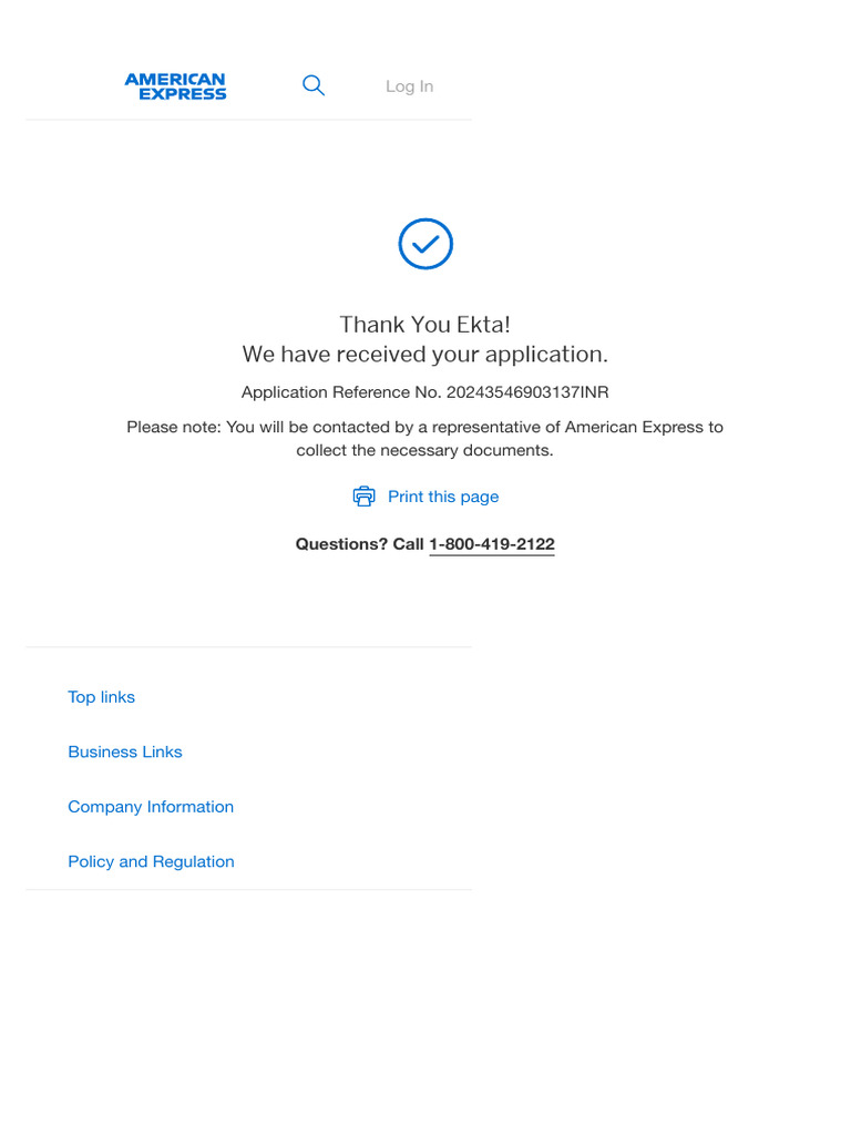 American Express Application Confirmation | PDF