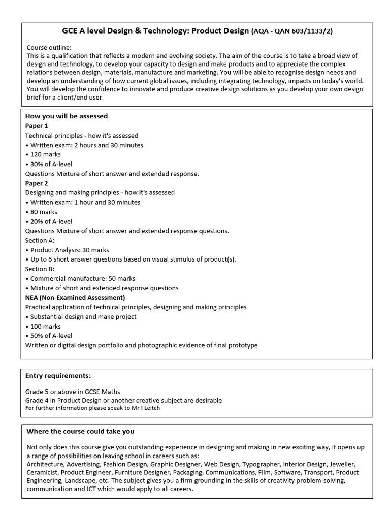 Product Design Course Outline 2021 22 | PDF