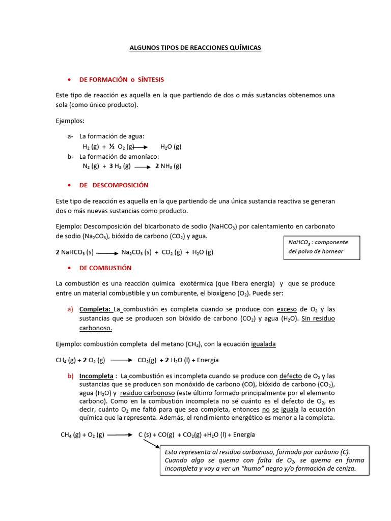 Algunos+Tipos+de+Reacciones+Qui Micas | PDF | Ácido | Bicarbonato de sodio