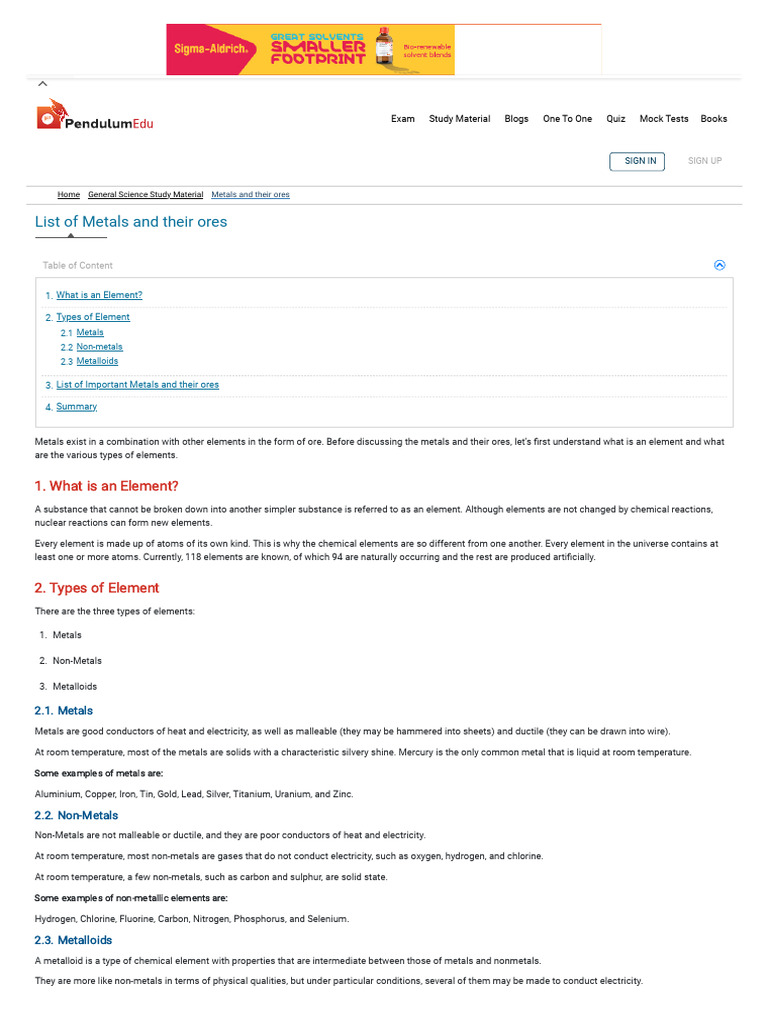 Metals and Their Ores | PDF | Metals | Chemical Elements