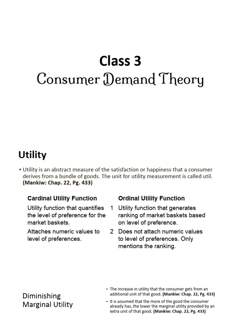 Class 3 Consumer Demand Theory | PDF | Utility | Marginal Utility