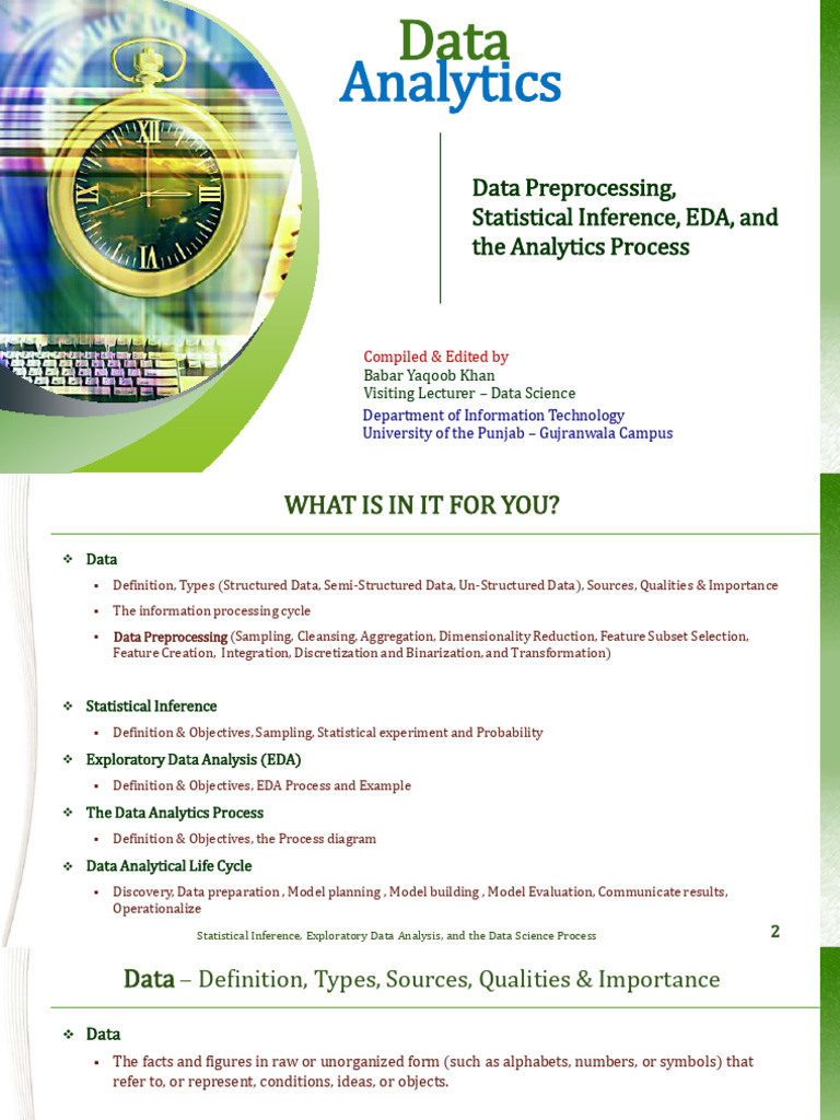 Bda Statistical Inference Exploratory Data Analysis And The Analytics Process Pdf Level