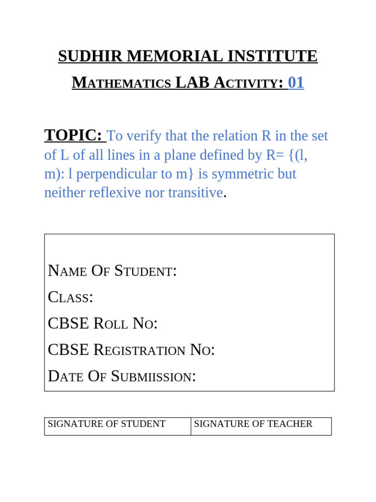 Activity Cover Page Maths | PDF