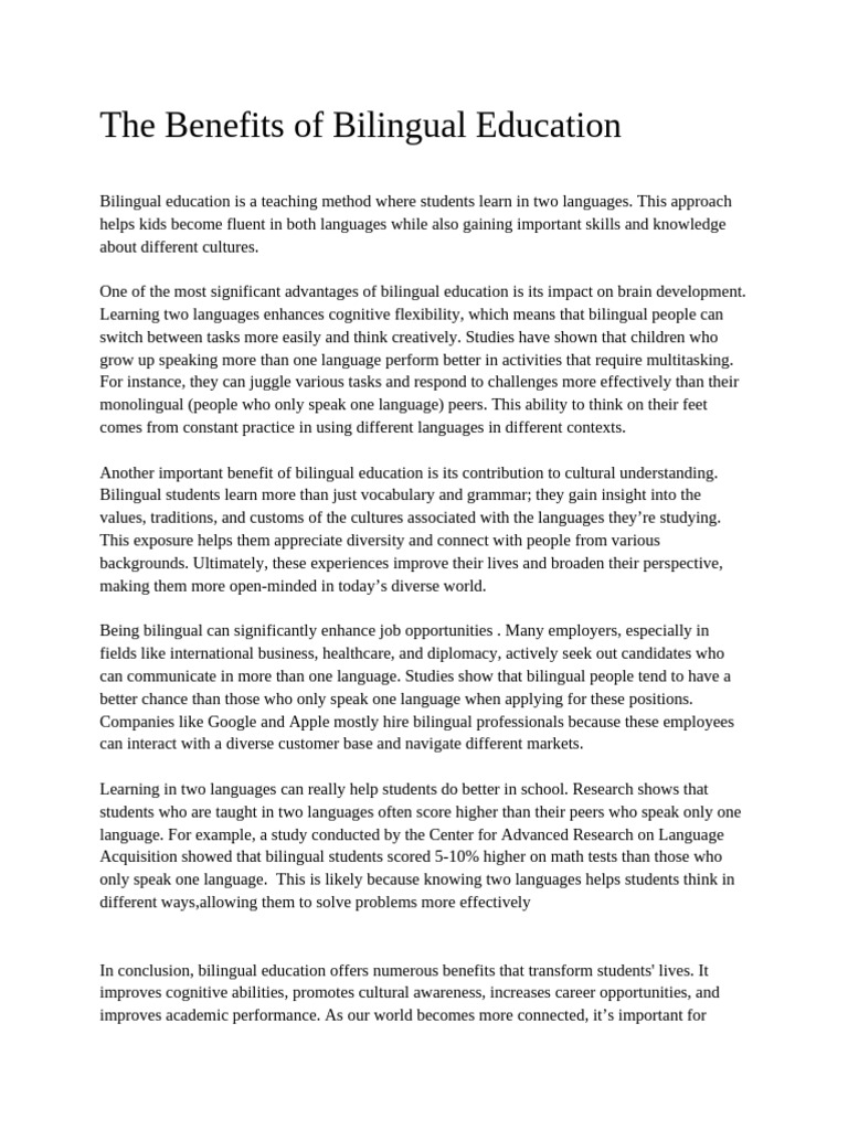EDITED The Benefits of Bilingual Education | PDF | Multilingualism ...