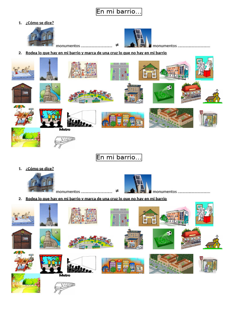 Actividades de vocabulario en mi barrio | PDF