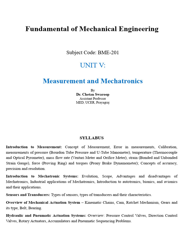 FMEM U5 Handout | PDF | Pressure Measurement | Observational Error