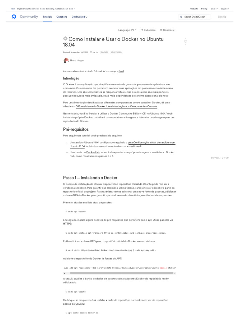 Como Instalar e Usar o Docker No Ubuntu 18.04 - DigitalOcean | PDF ...