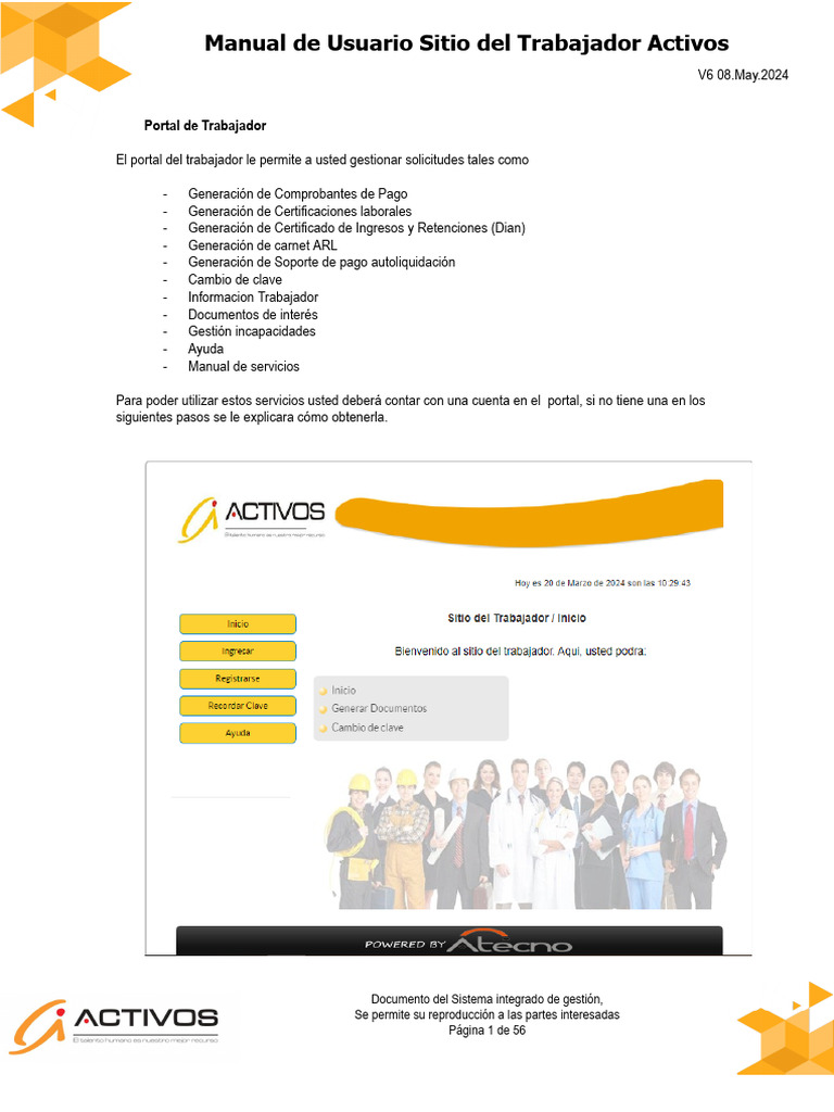 Manual de Usuario Sitio Del Trabajador Activos | PDF | Contraseña | Botón (Computación)
