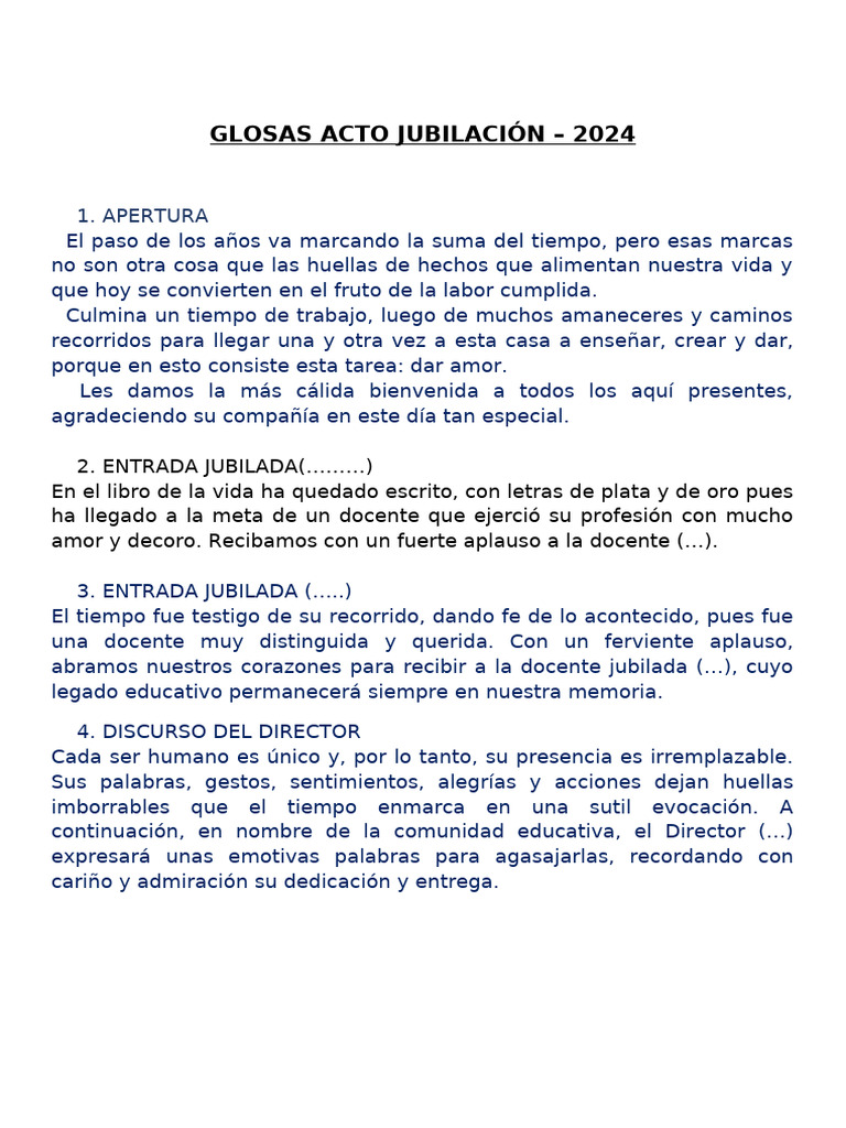 Glosas Acto Jubilaciòn | PDF | Amor