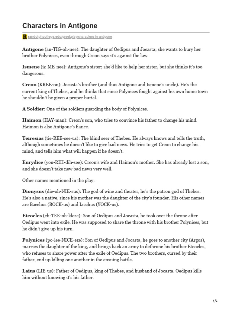 Characters in Antigone | PDF | Oedipus | Boeotian Mythology