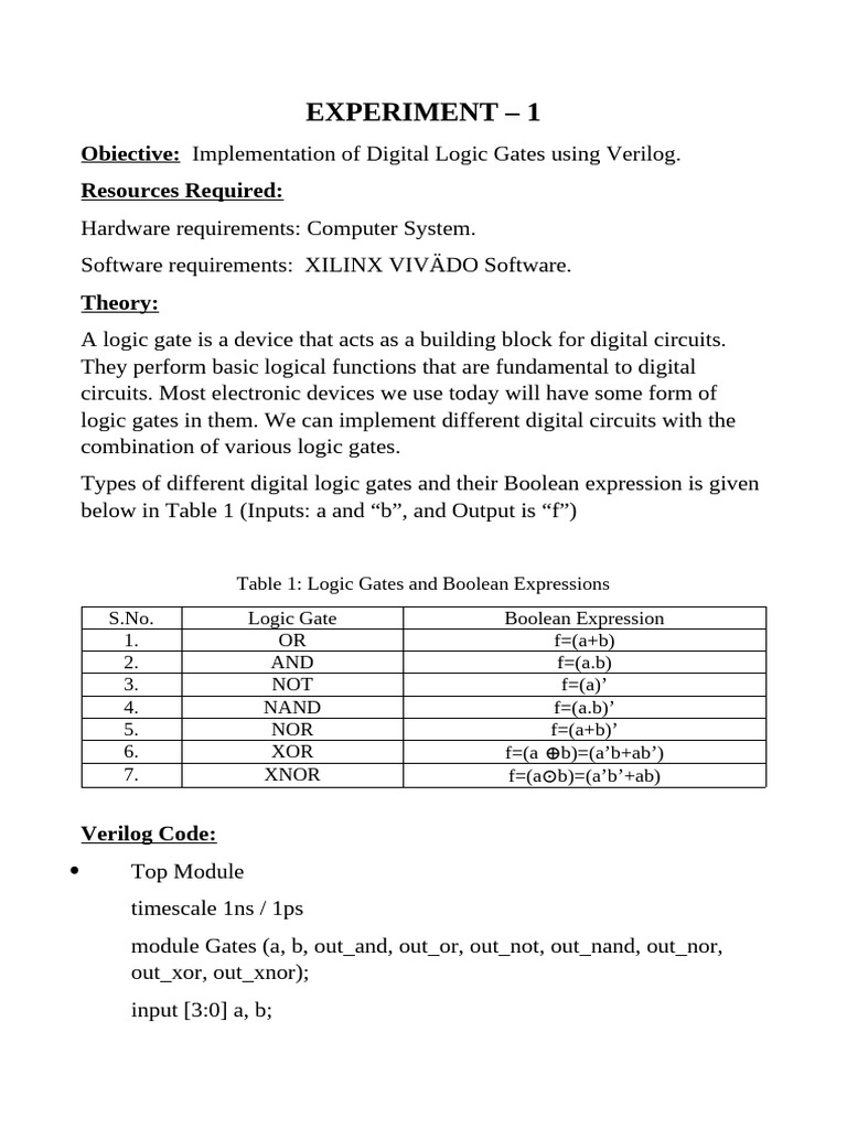 Verilog Exp 1 | PDF