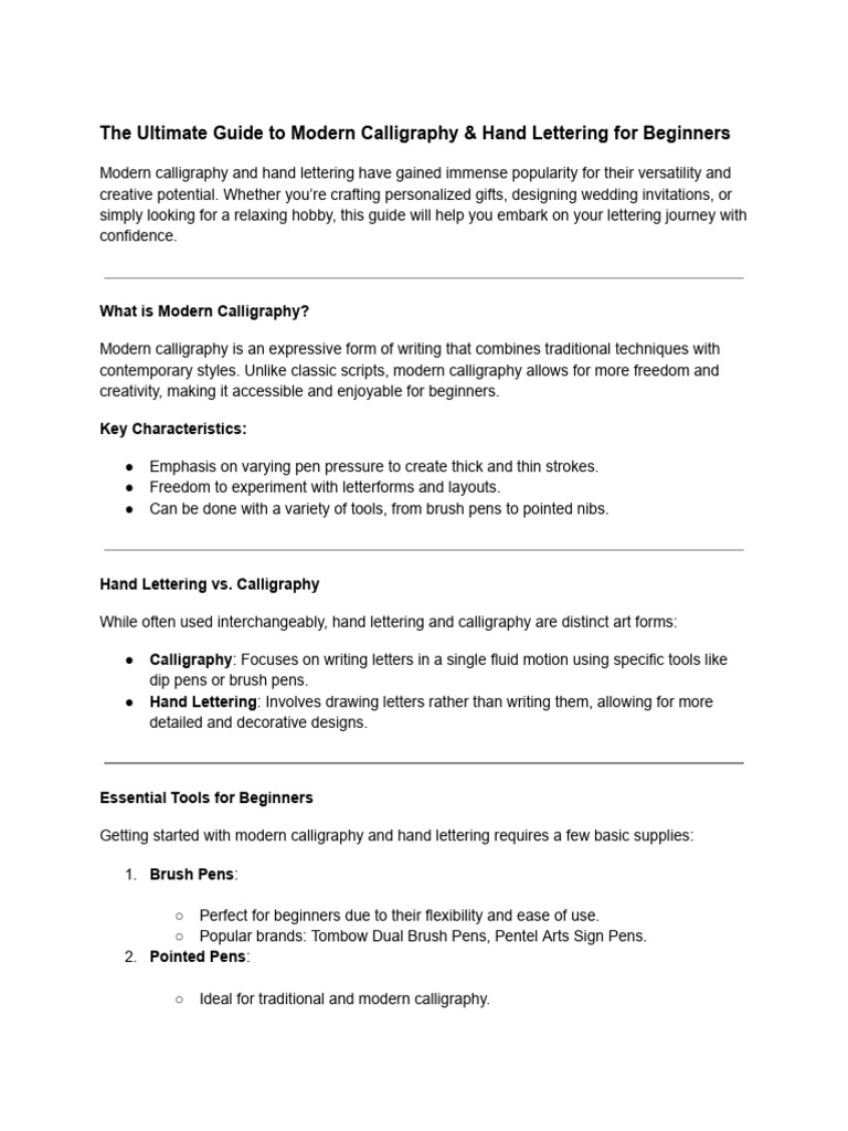 Modern Calligraphy Guide for Beginners | PDF | Calligraphy | Pen