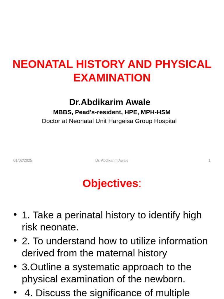Neonatal History and Physical Examination | PDF | Childbirth | Prenatal ...