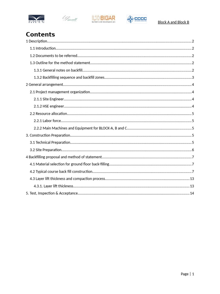 Block A, B and C Method Statment For Ground Floor Backfill | PDF