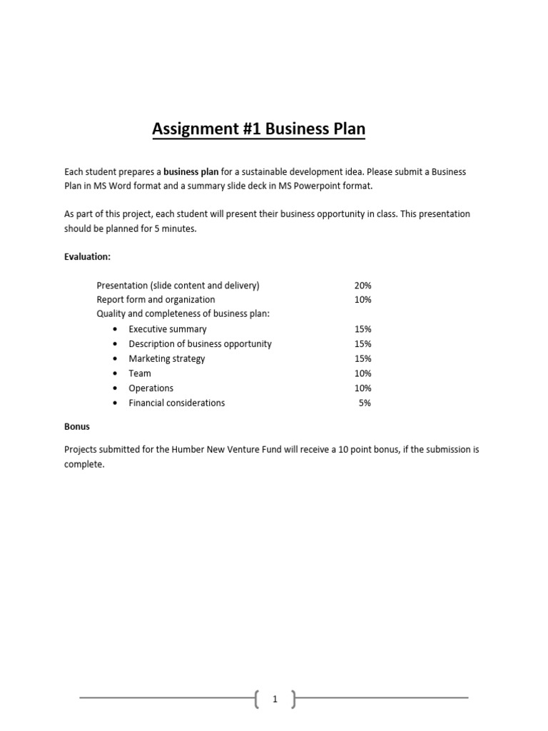 Assignment #1 Business Plan | PDF