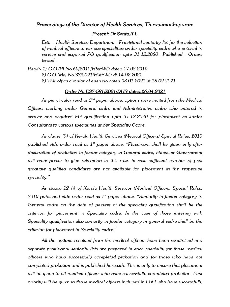 SpecialityCadre Seniority 2021list | PDF | Clinical Medicine | Tissue (Biology)