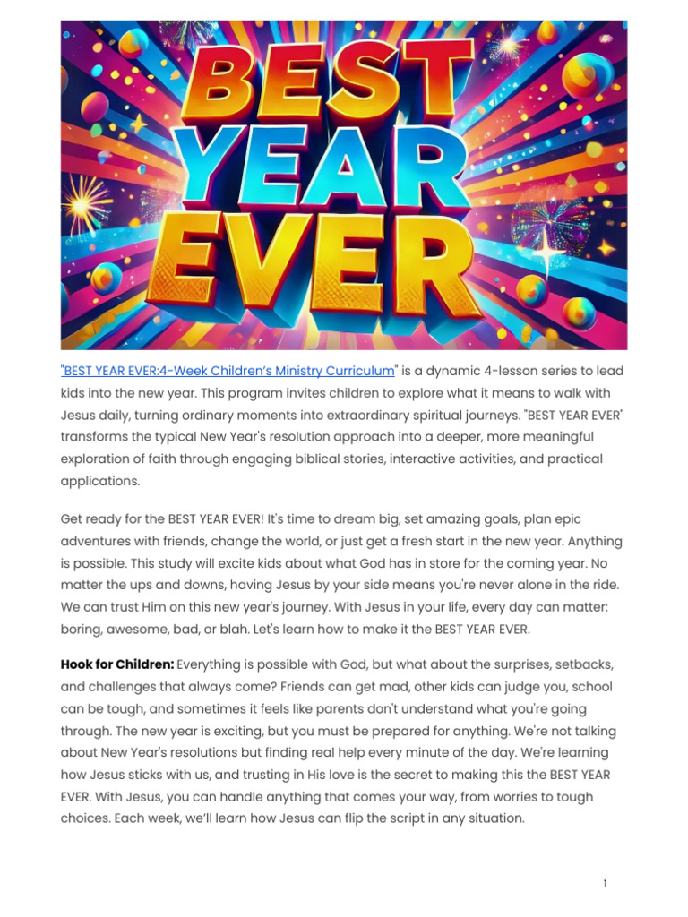 Best Year Ever: Kids' Faith Curriculum | PDF | Jesus | Prayer