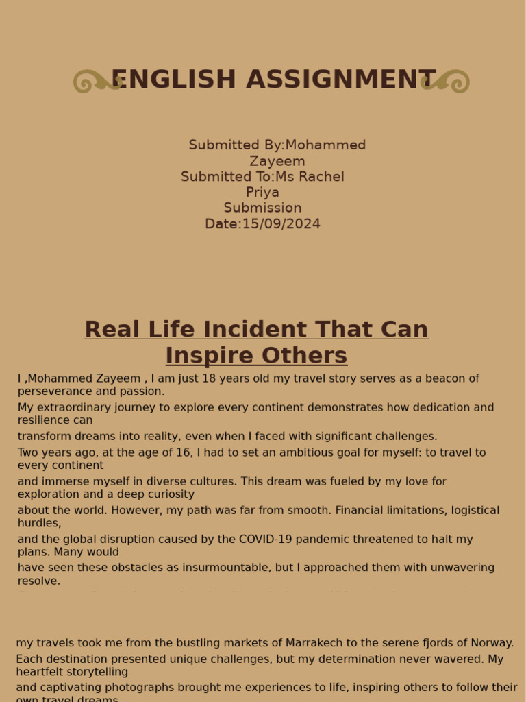 Real Life Incident That Can Inspire Others by Mohammed Zayeem | PDF