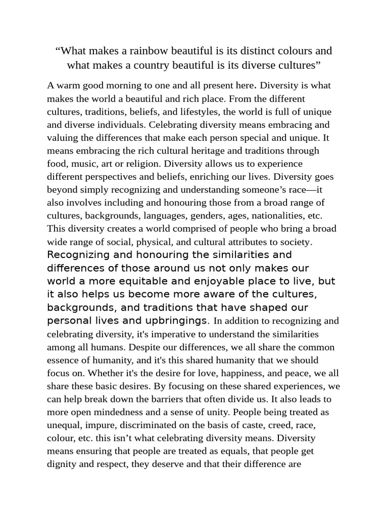 Diversity Speech | PDF | Traditions | Liberal Arts Education