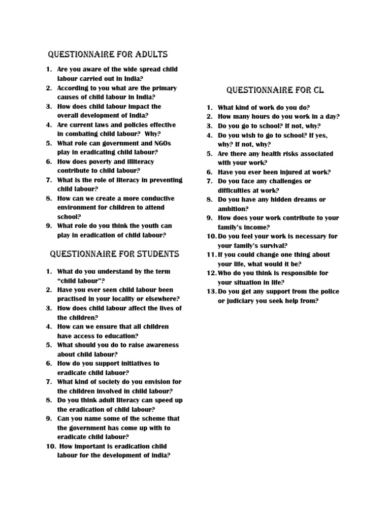 Child Labour Questionnaire Insights | PDF | Child Labour | Literacy