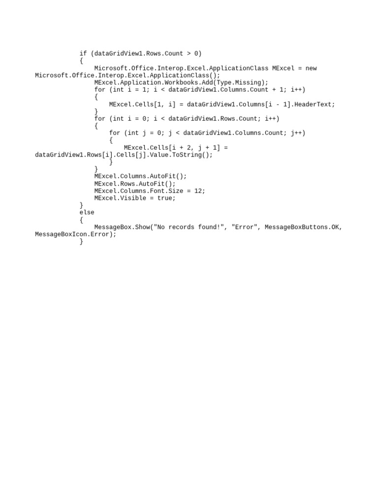 Export To Excel CODE | PDF