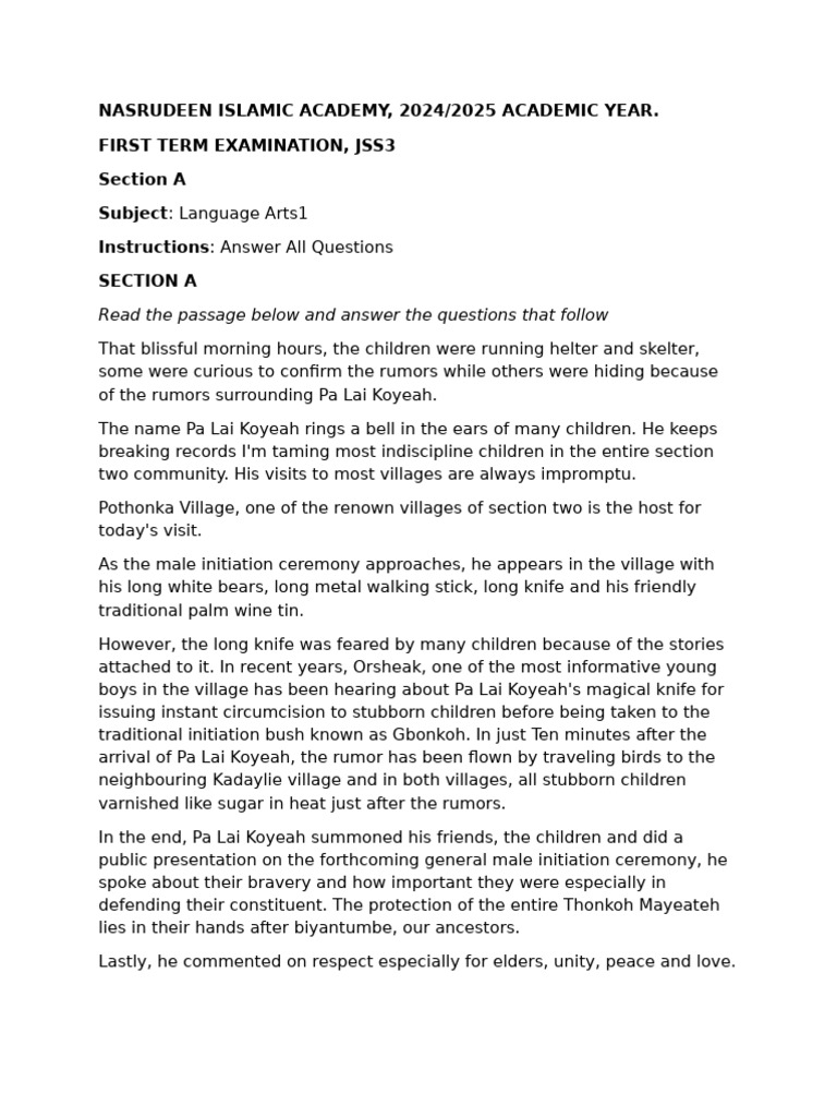 JSS3 Language Arts1&2 English | PDF