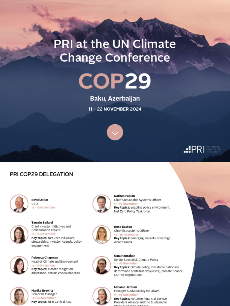 PRI's Key Initiatives at COP29 Baku | PDF | Sustainability | Economies