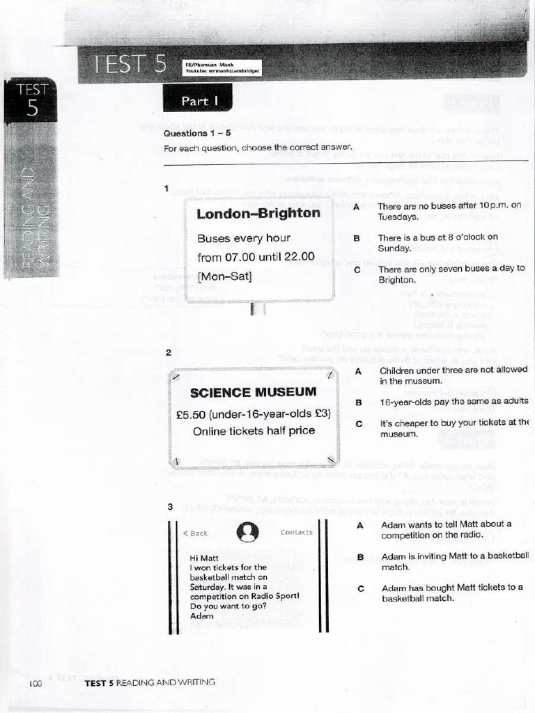 Test 5 Completo para Examen Cambridge A2 | PDF