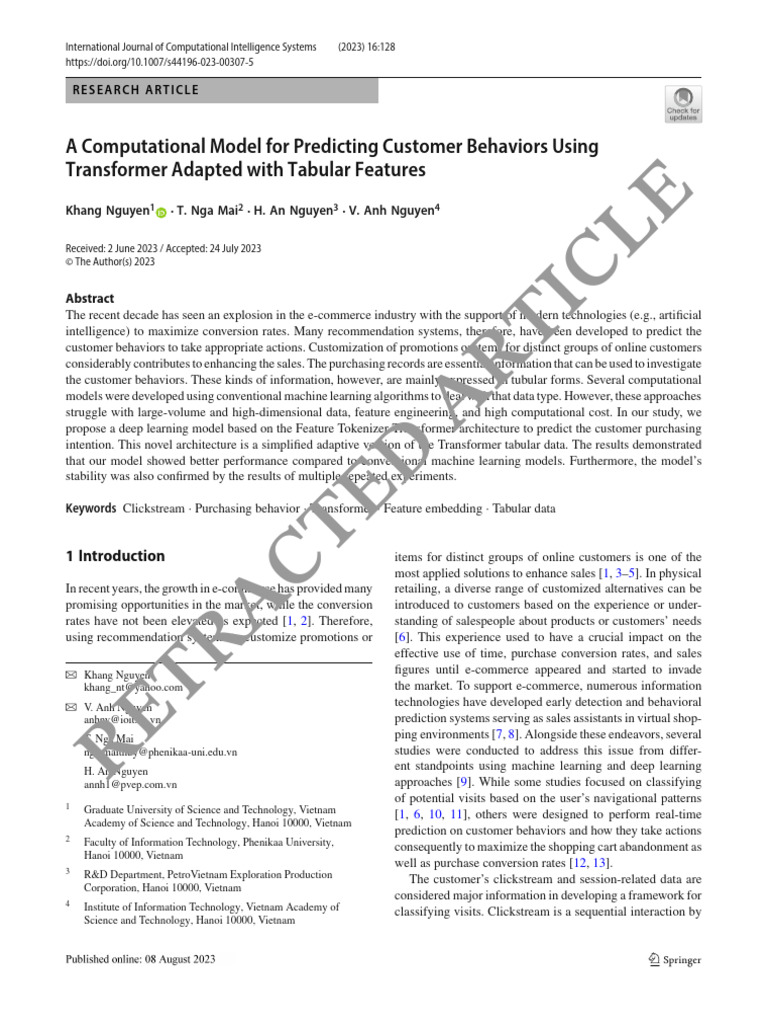 Predicting Customer Behavior with Transformers | PDF | Sensitivity And ...