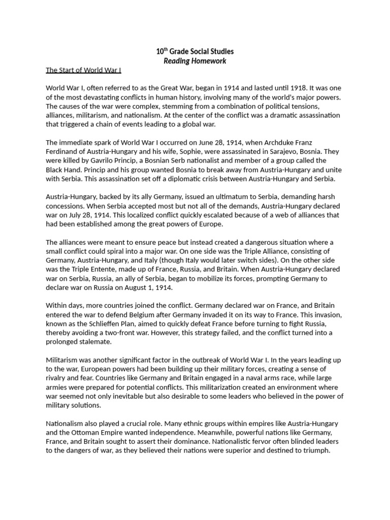 10 Reading Homework #5 Answers | PDF | World War I | Austria Hungary