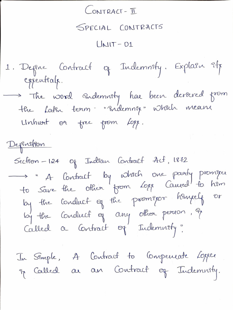 Contract - II (Special Contracts) Unit - 1 | PDF