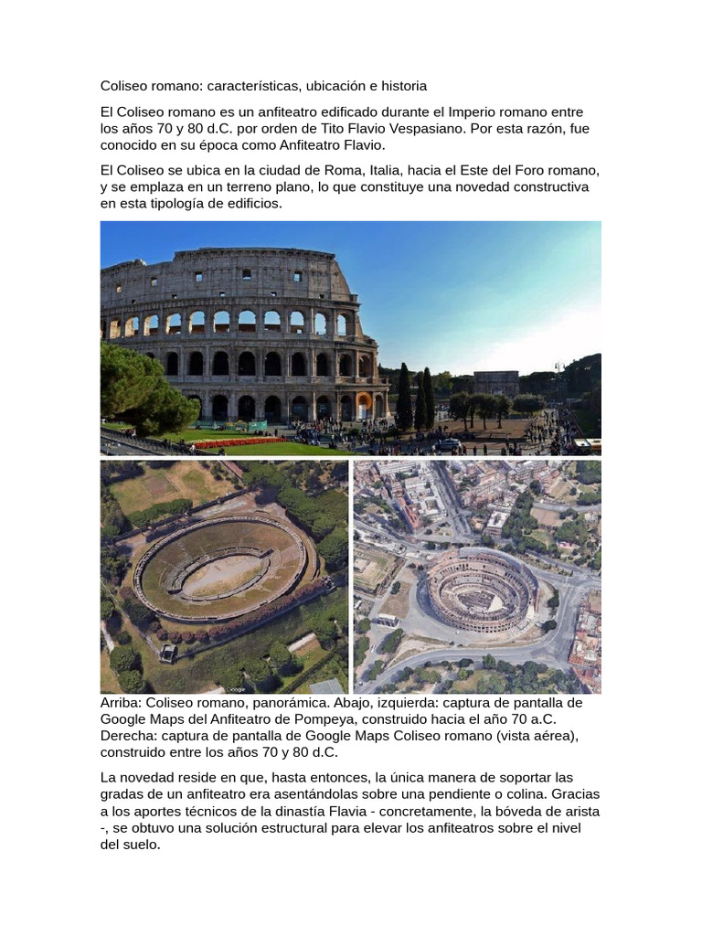 Coliseo Romano: Historia y Características | PDF | imperio Romano