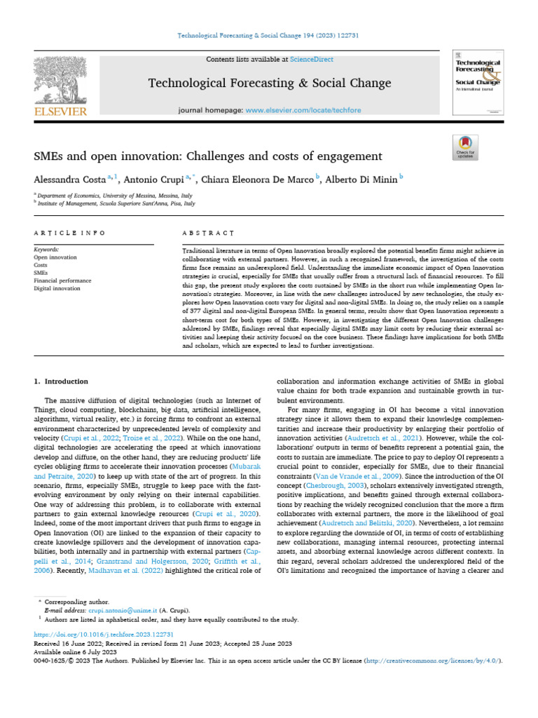 SMEs and OPEN INNOVATION | PDF | Innovation | Small And Medium Sized Enterprises