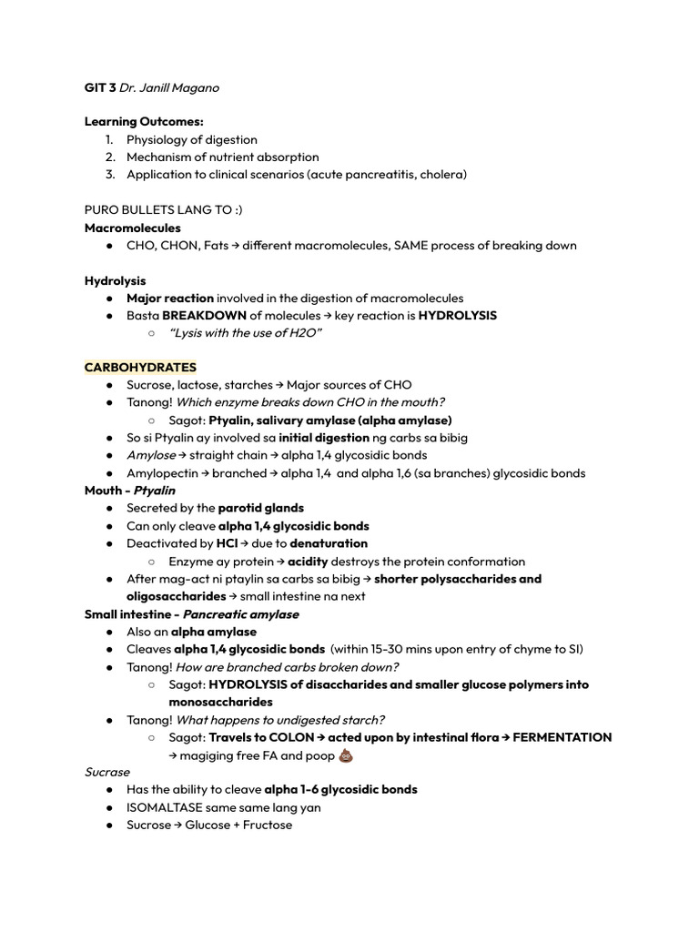 GIT-3-LEC-NOTES | PDF | Digestion | Pancreas