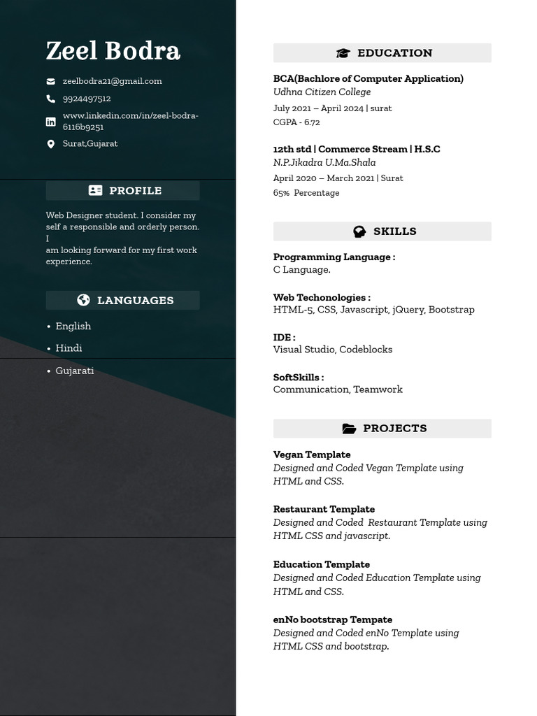 Zeel Bodra Resume | PDF